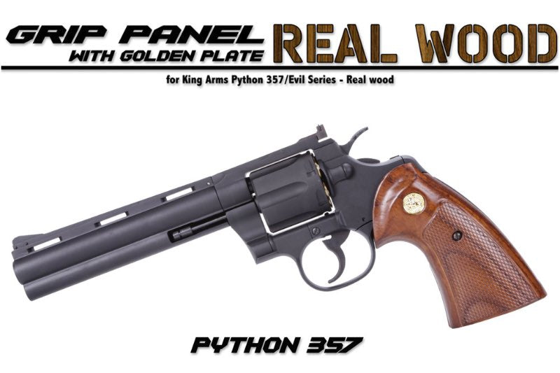 King Arms Evil Real Wood Grip Panel w/ Golden Plate For Python 357 Gas ...